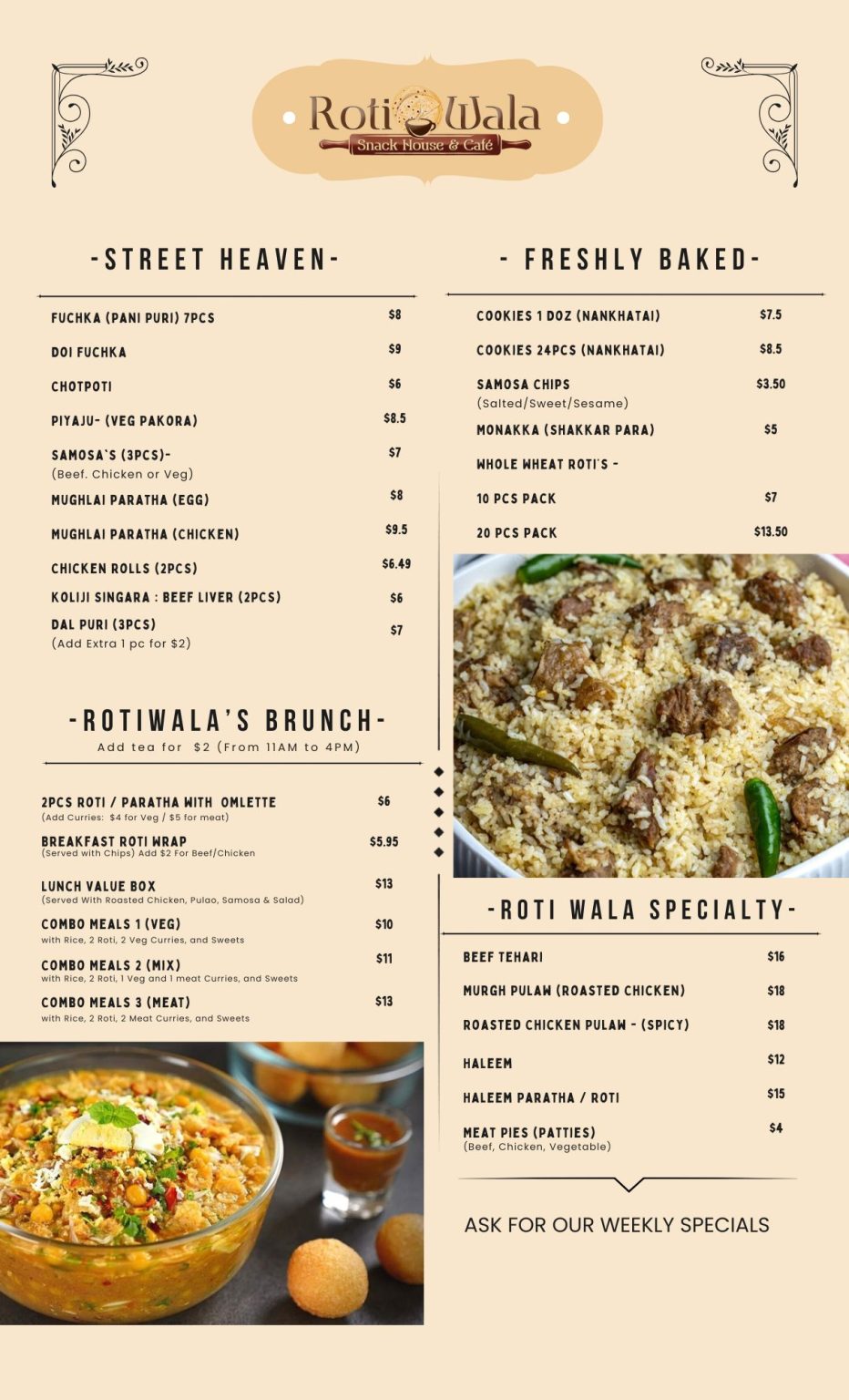 Our Menu – Roti Wala Snack House & Café
